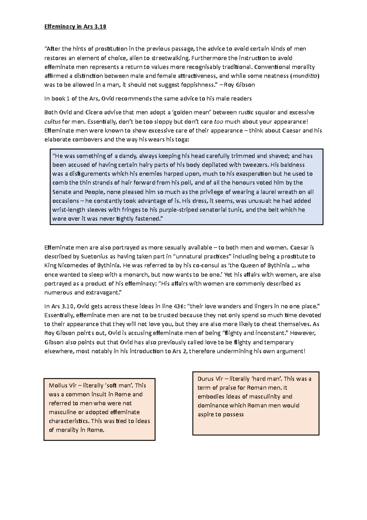 Ovid Ars 3.10 handout - Ovid's Ars Amatoria - Effeminacy in Ars 3. “After the hints of ...