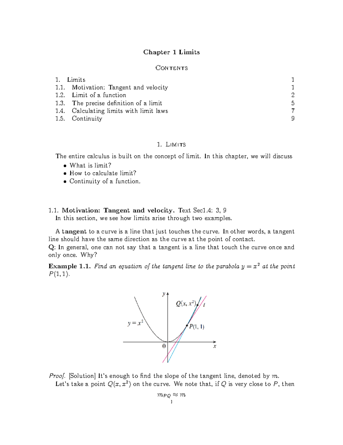 Ch01 - math - Chapter 1 Limits Contents Limits 1 Motivation: Tangent ...