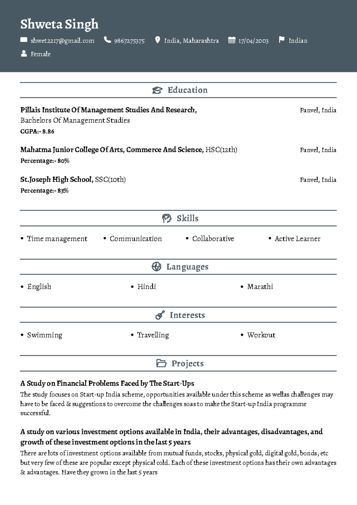 Shweta Singh Resume 17-11-2022-13-11-57 - Shweta Singh shwet2217@gmail ...