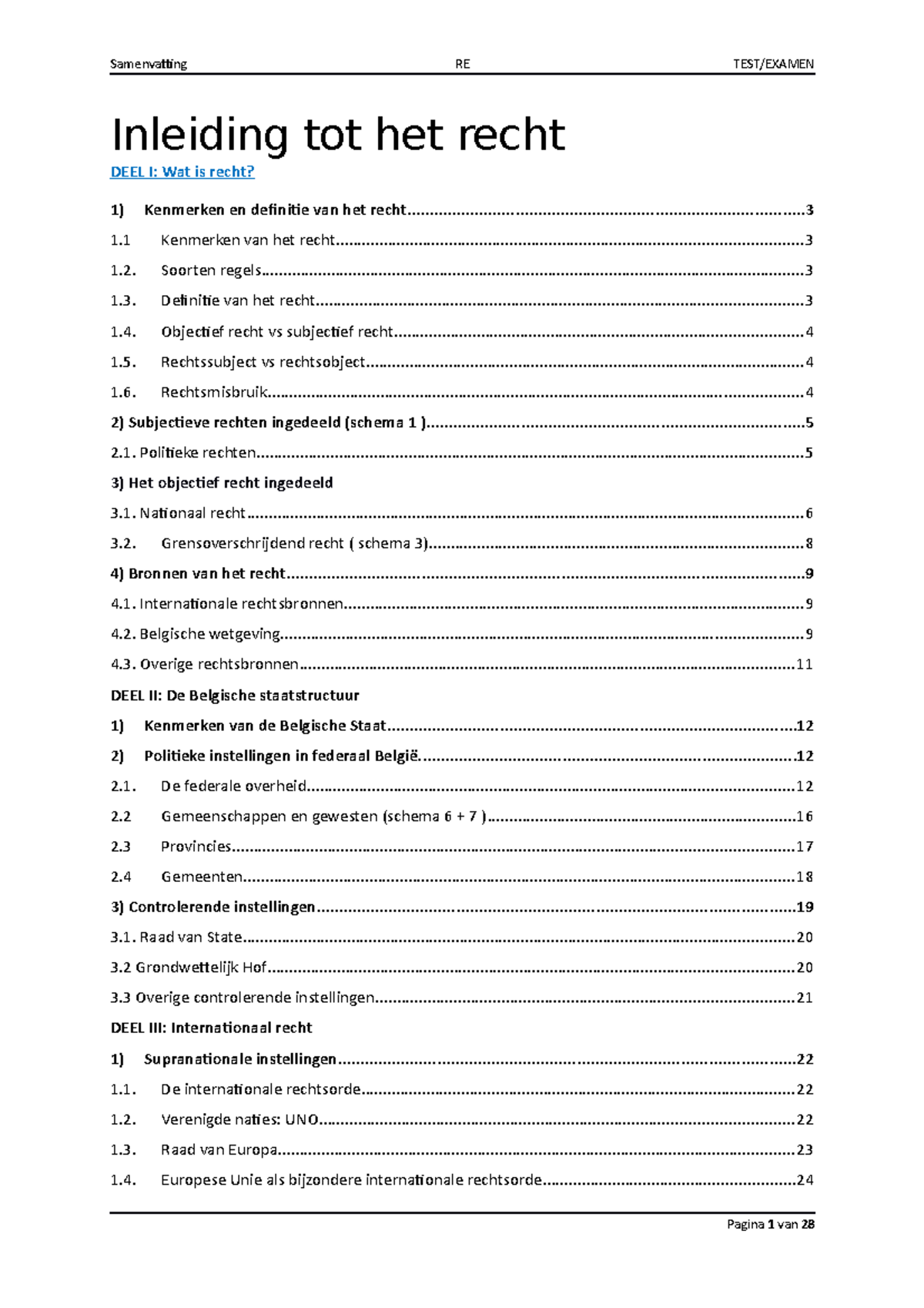 Samenvatting Inleiding tot het recht - Samenvatting RE TEST/EXAMEN ...