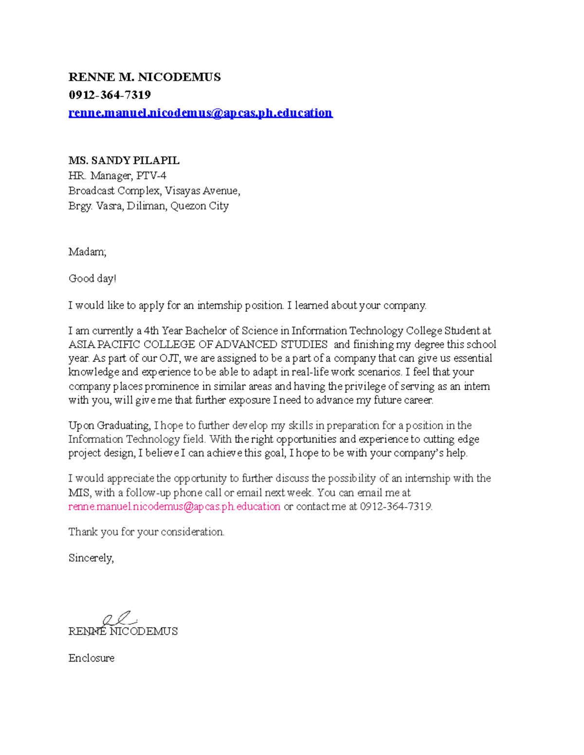 APP - RENNE M. NICODEMUS 0912-364- renne.manuel@apcas.ph MS. SANDY ...