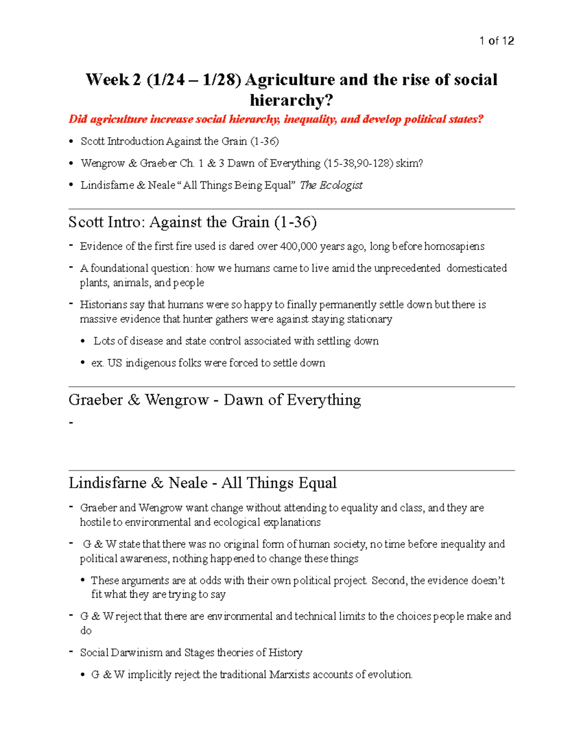 Week 2 - Week 2 (1/24 – 1/28) Agriculture and the rise of social ...