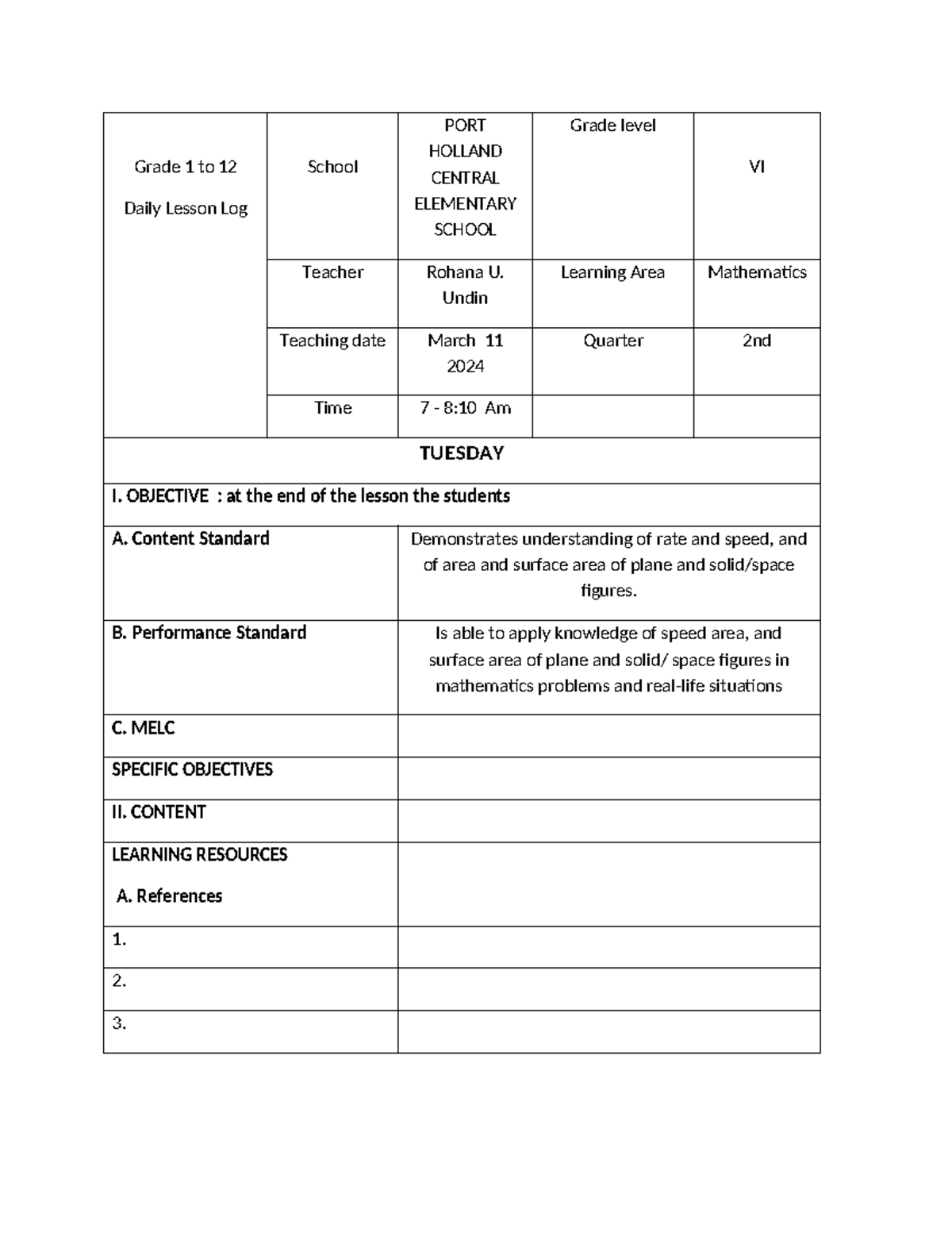 Grade 5 to 12-WPS Office - Grade 1 to 12 Daily Lesson Log School PORT ...
