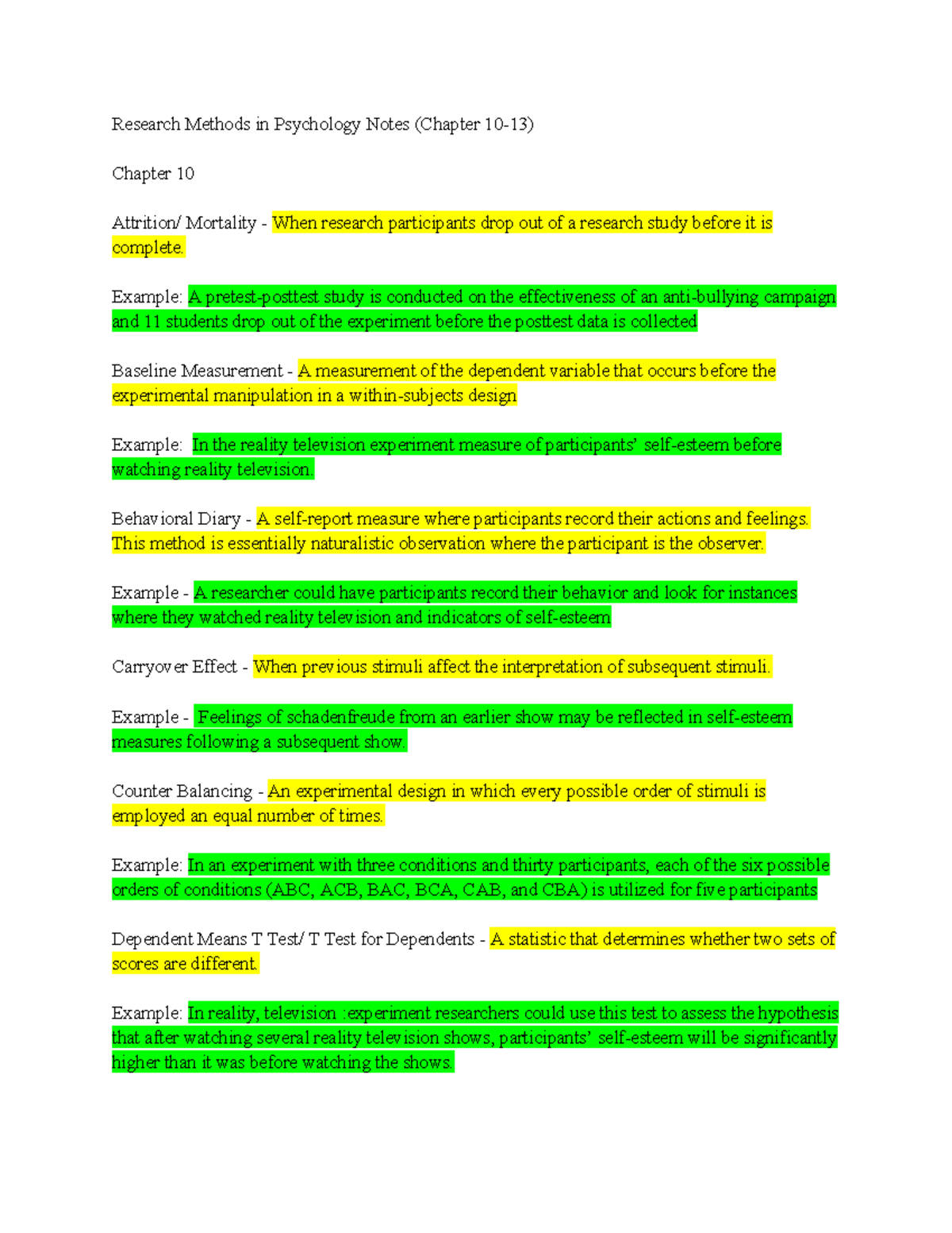 Psy 311 chap 10-13 - notes for exam - Research Methods in Psychology ...