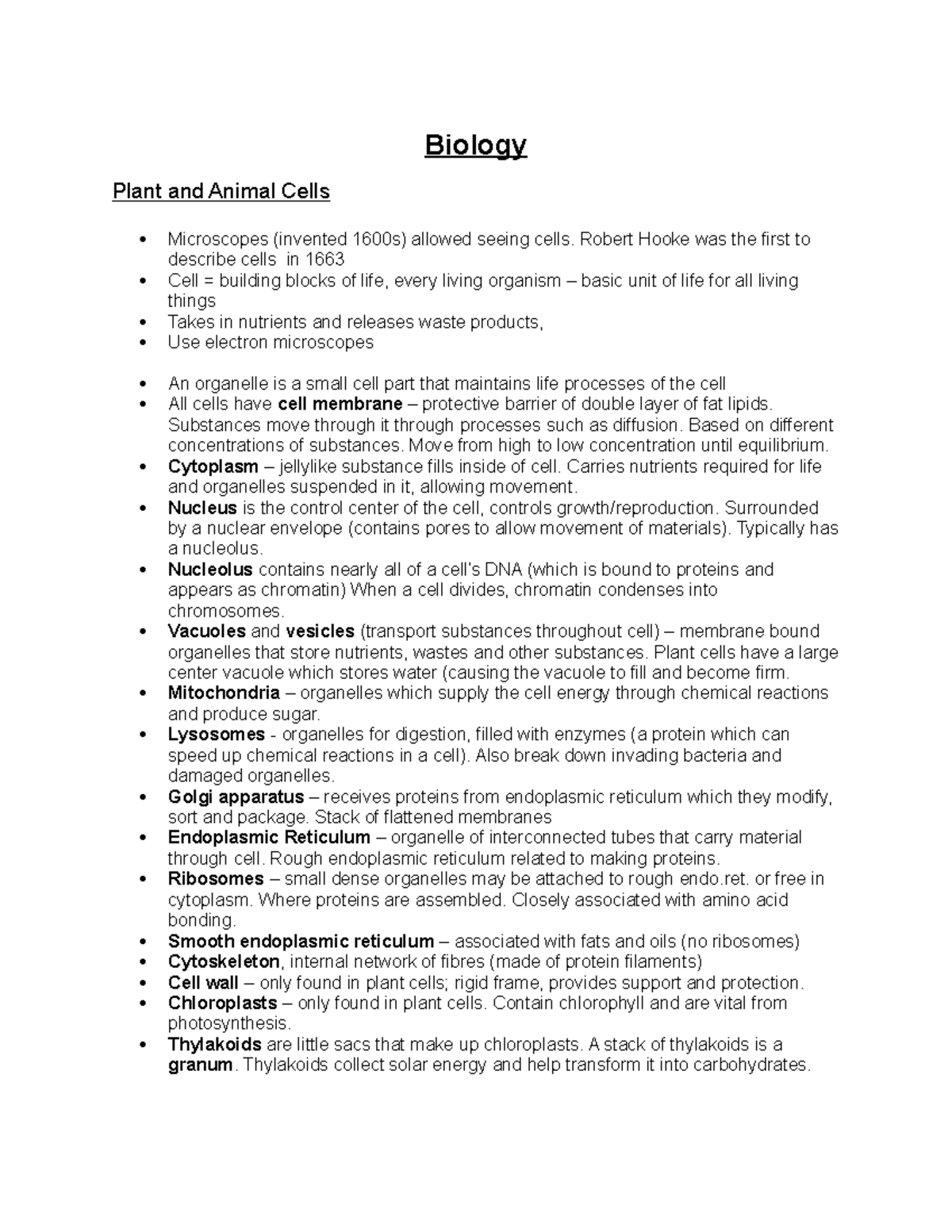 Grade 10 Science Notes - Biology Plant and Animal Cells Microscopes ...