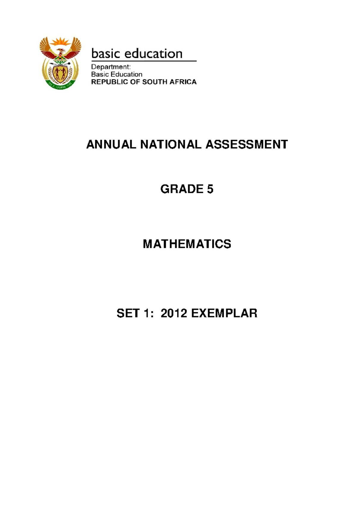 Practice Test Math 5th Grade RSA 2012 ANNUAL NATIONAL ASSESSMENT