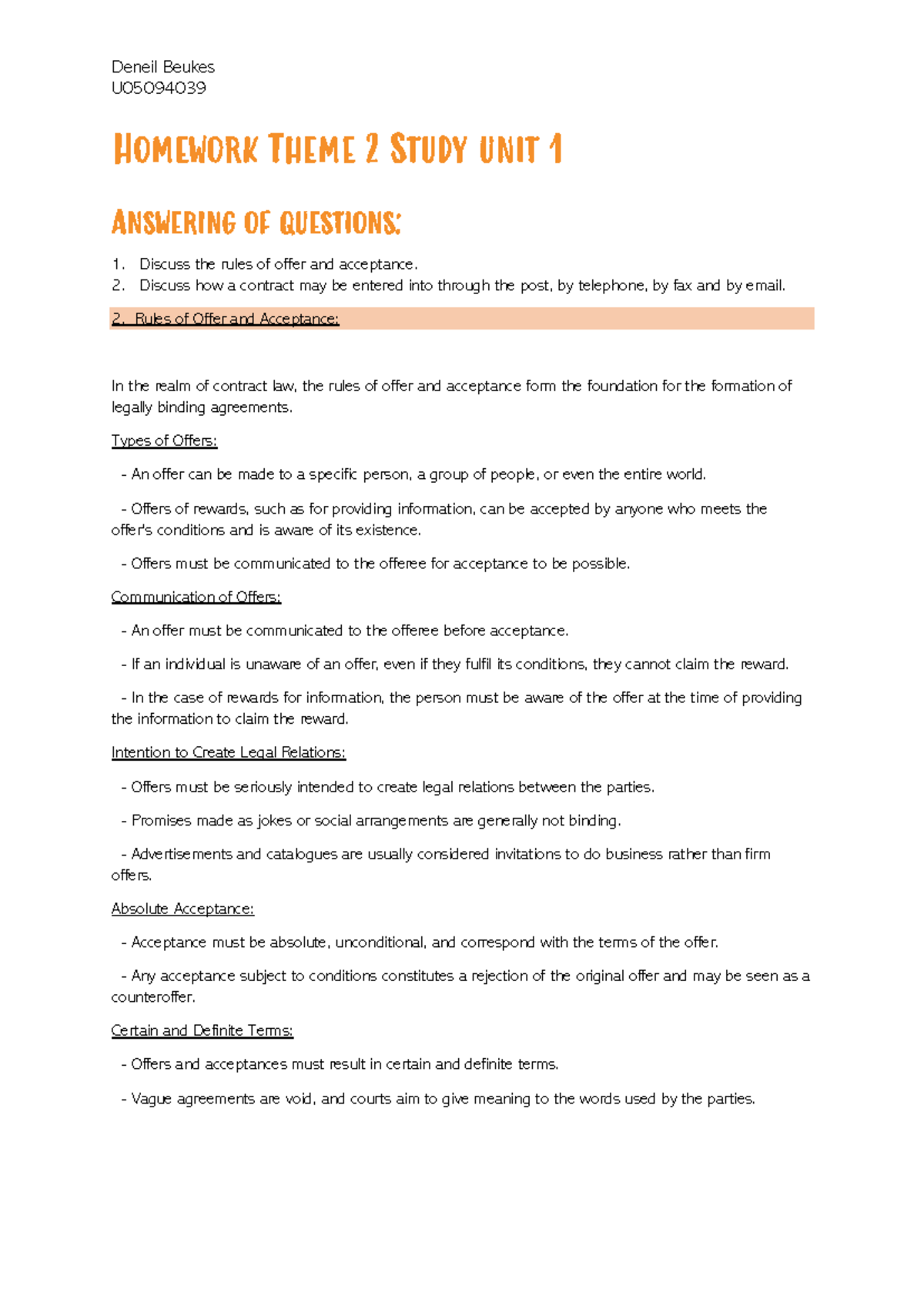 KRG T2SU1 - Homework - Deneil Beukes U Homework Theme 2 Study unit 1 ...