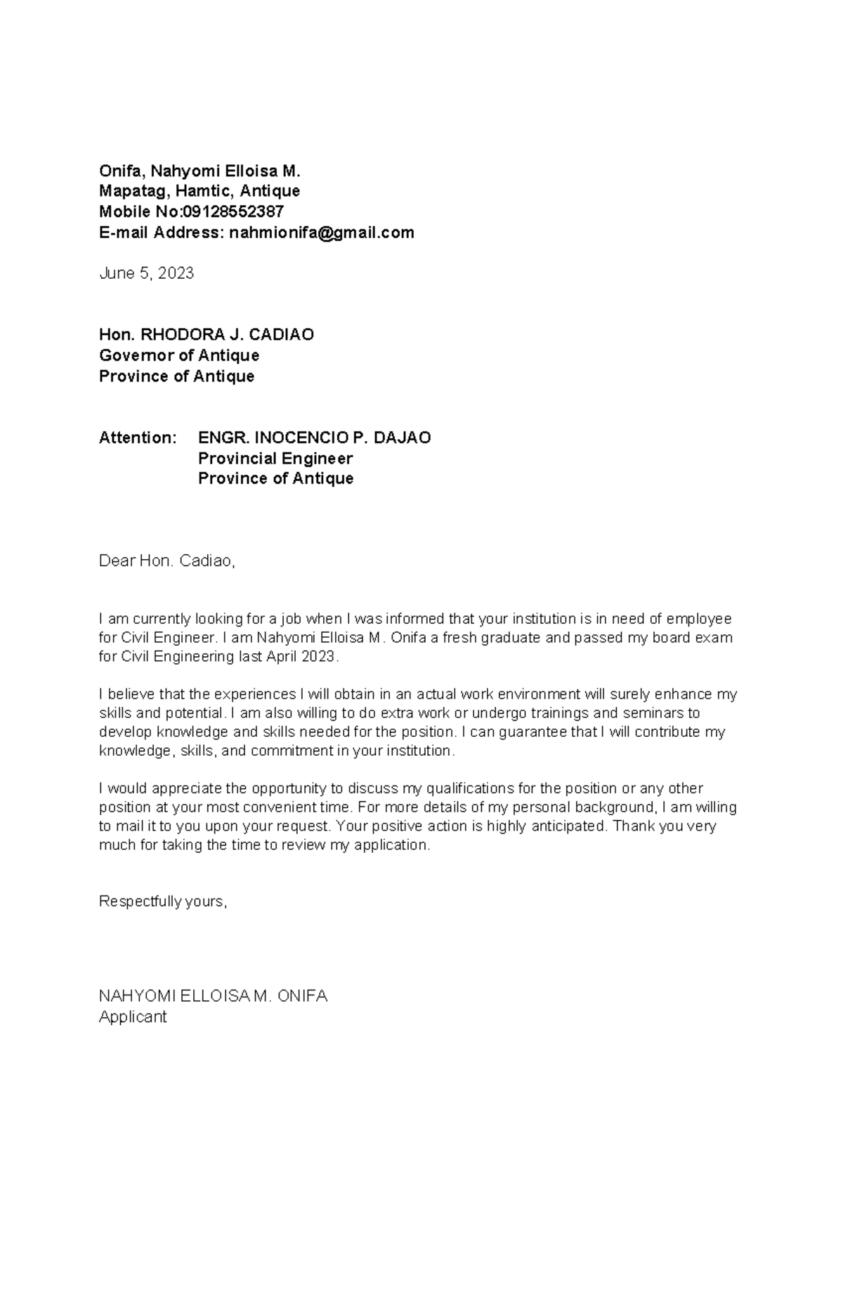 Application- Letter - Onifa, Nahyomi Elloisa M. Mapatag, Hamtic ...