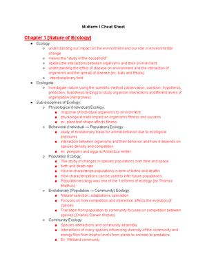 Ecology Final Exam Study Guide - Midterm I Cheat Sheet Chapter 1 ...