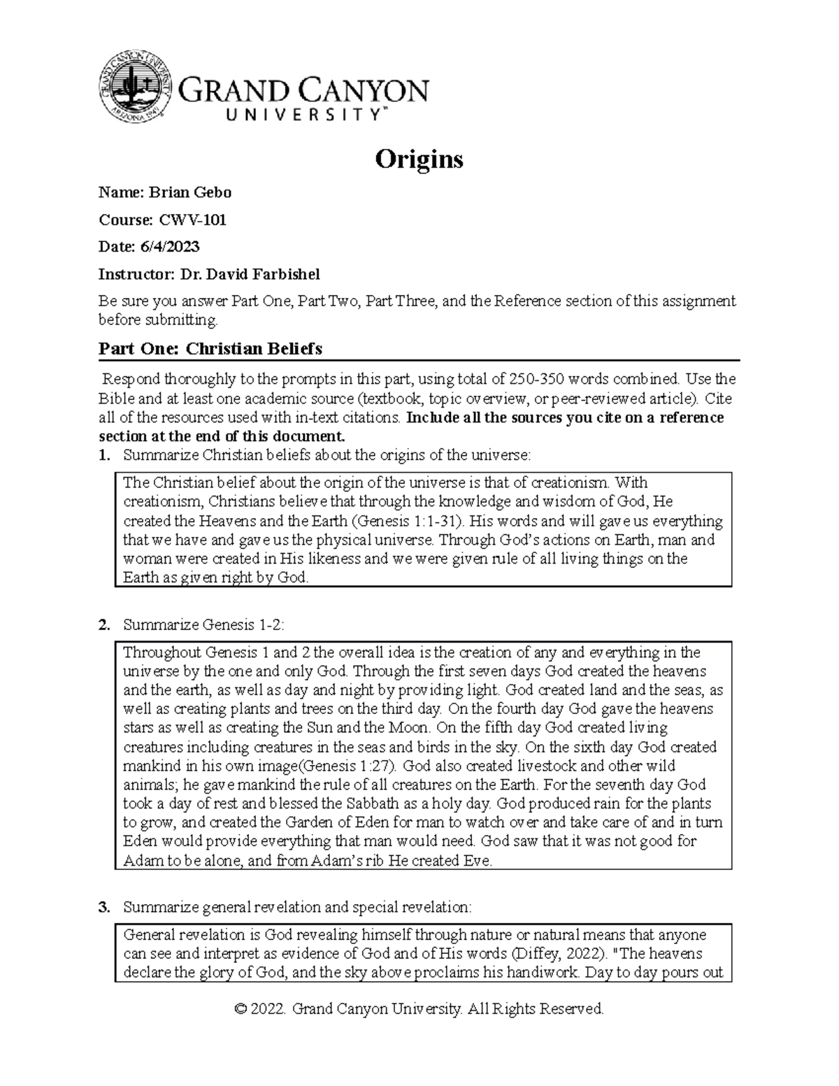 CWV 101 301 RS T2Origins Online - Origins Name: Brian Gebo Course: CWV ...