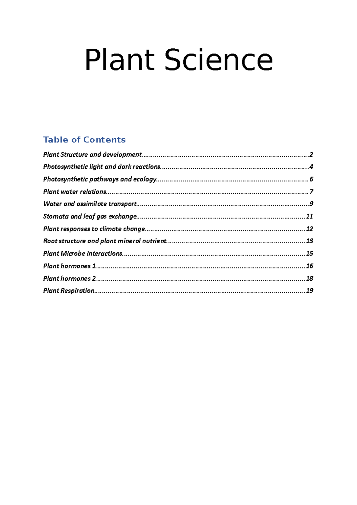 Plant Science - Plant Science Plant Structure and - Studocu