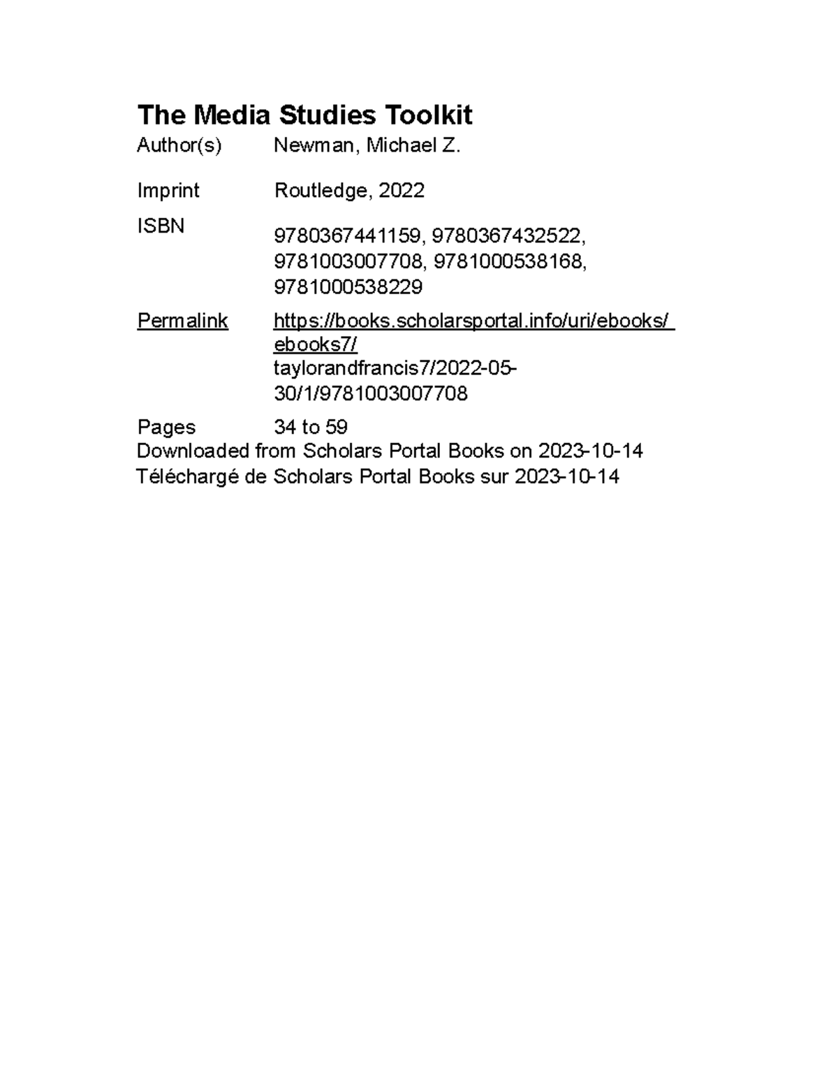 C3 TEXT - 111111 - The Media Studies Toolkit Author(s) Newman, Michael ...