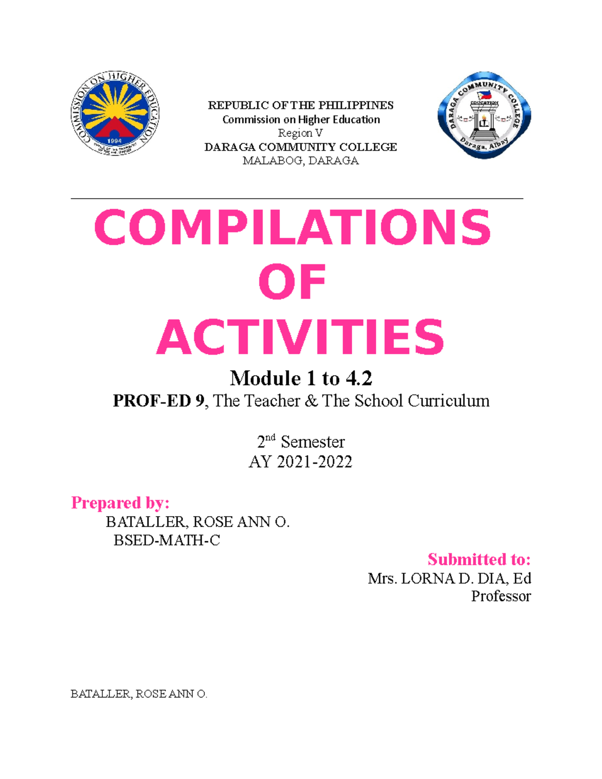 PROF ED9 Compilation Bataller ROSE ANN - REPUBLIC OF THE PHILIPPINES ...