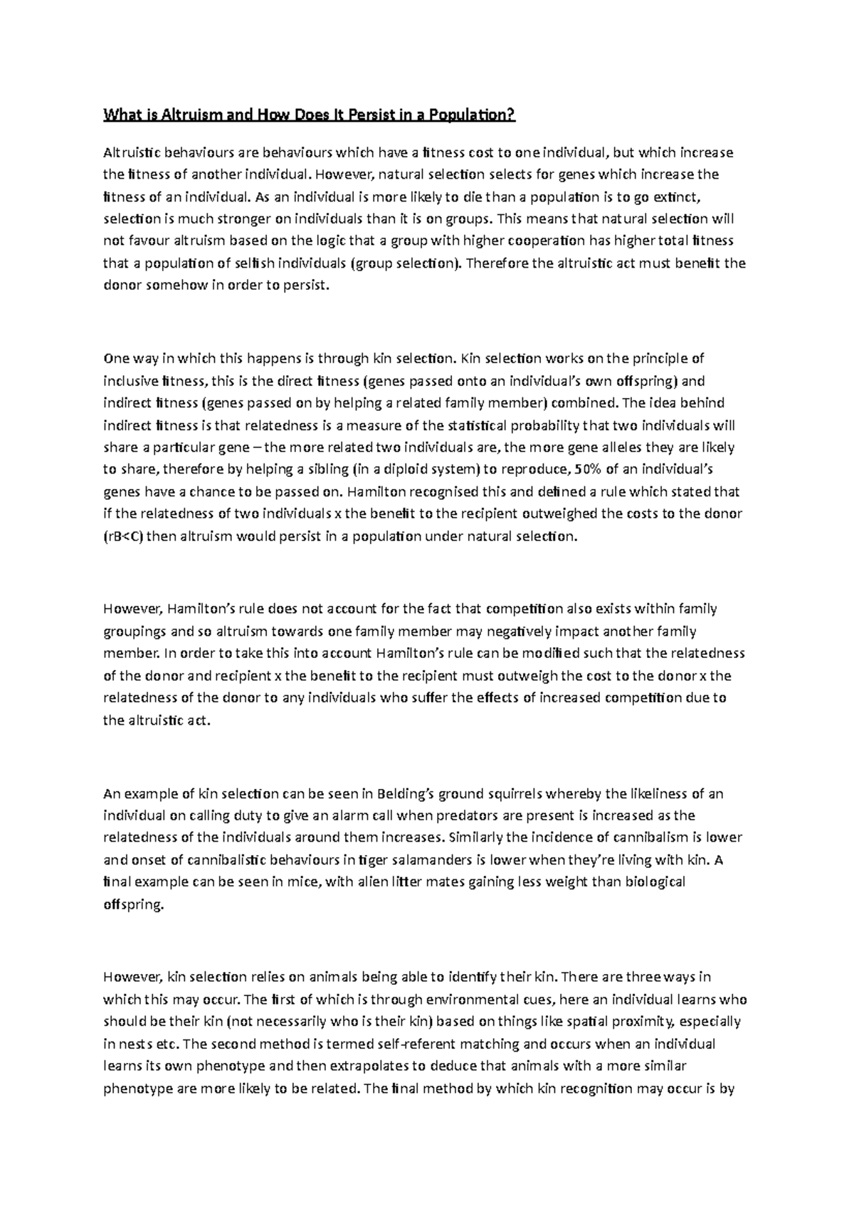 Altruism and Kin Selection - What is Altruism and How Does It Persist ...