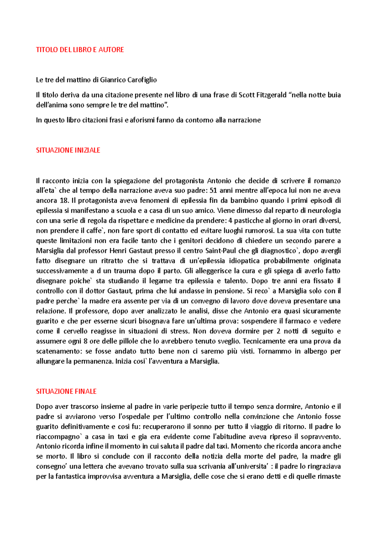 Scheda del libro - Le tre del mattino - TITOLO DEL LIBRO E AUTORE Le ...