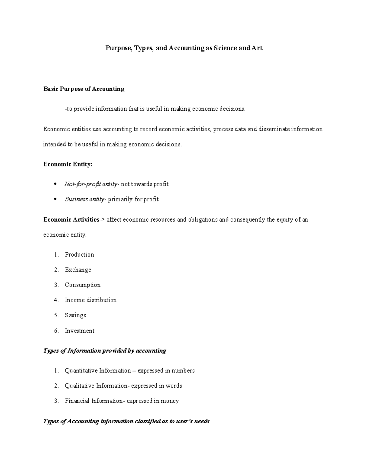 Purpose of Accounting - Economic entities use accounting to record ...