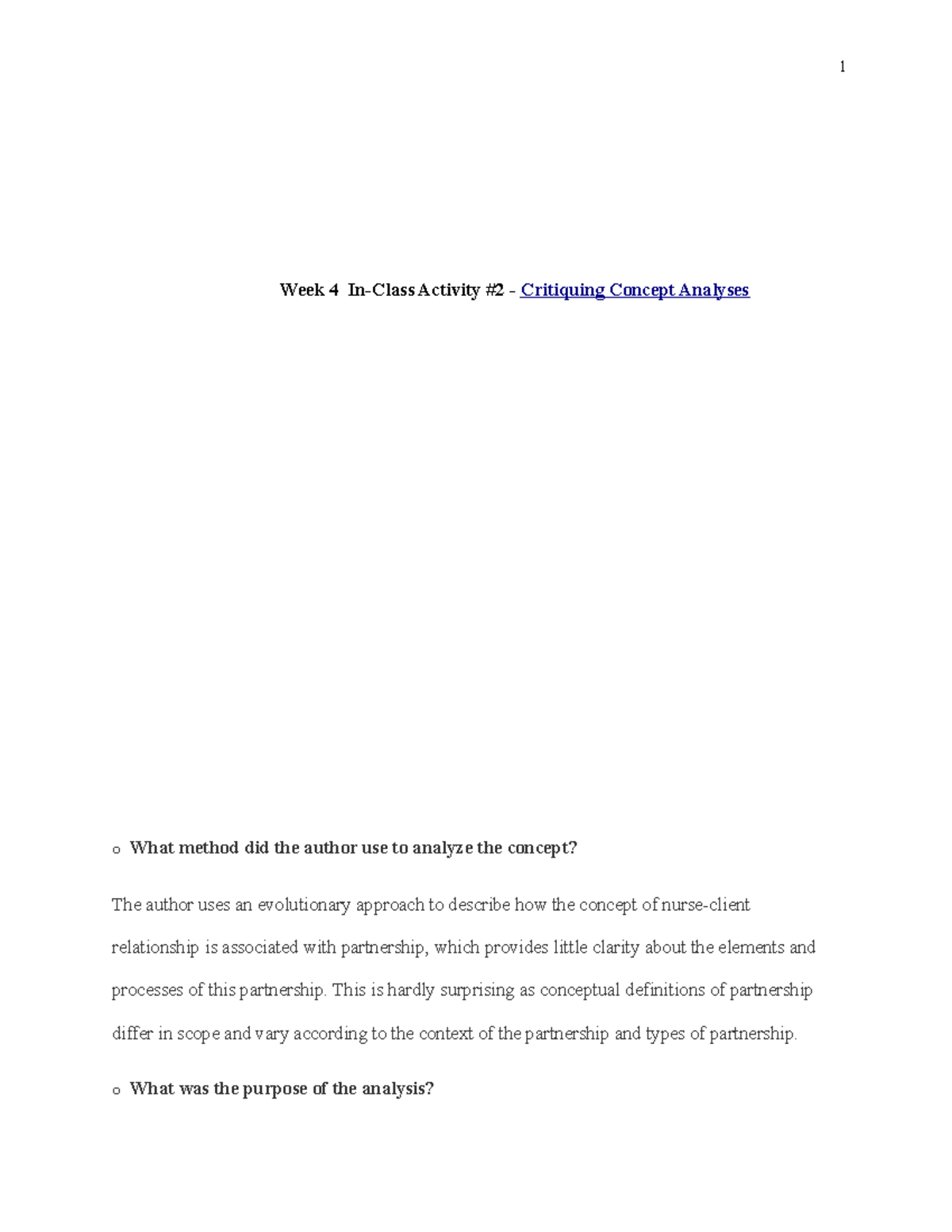Week 4 In-Class Activity 2 Critiquing Concept Analyses - NUR 3180 - NSU ...
