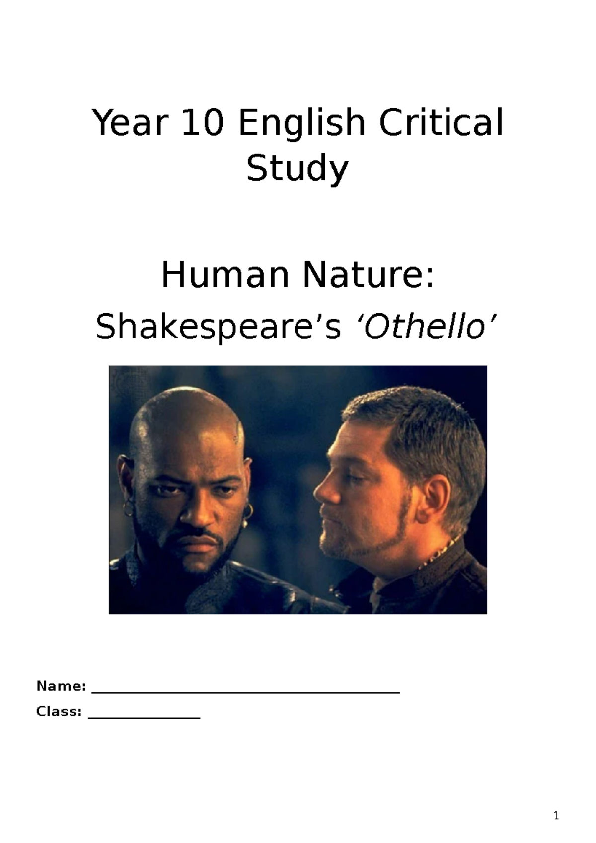 Resource 2 Othello Critical Study Student Booklet - Year 10 English ...