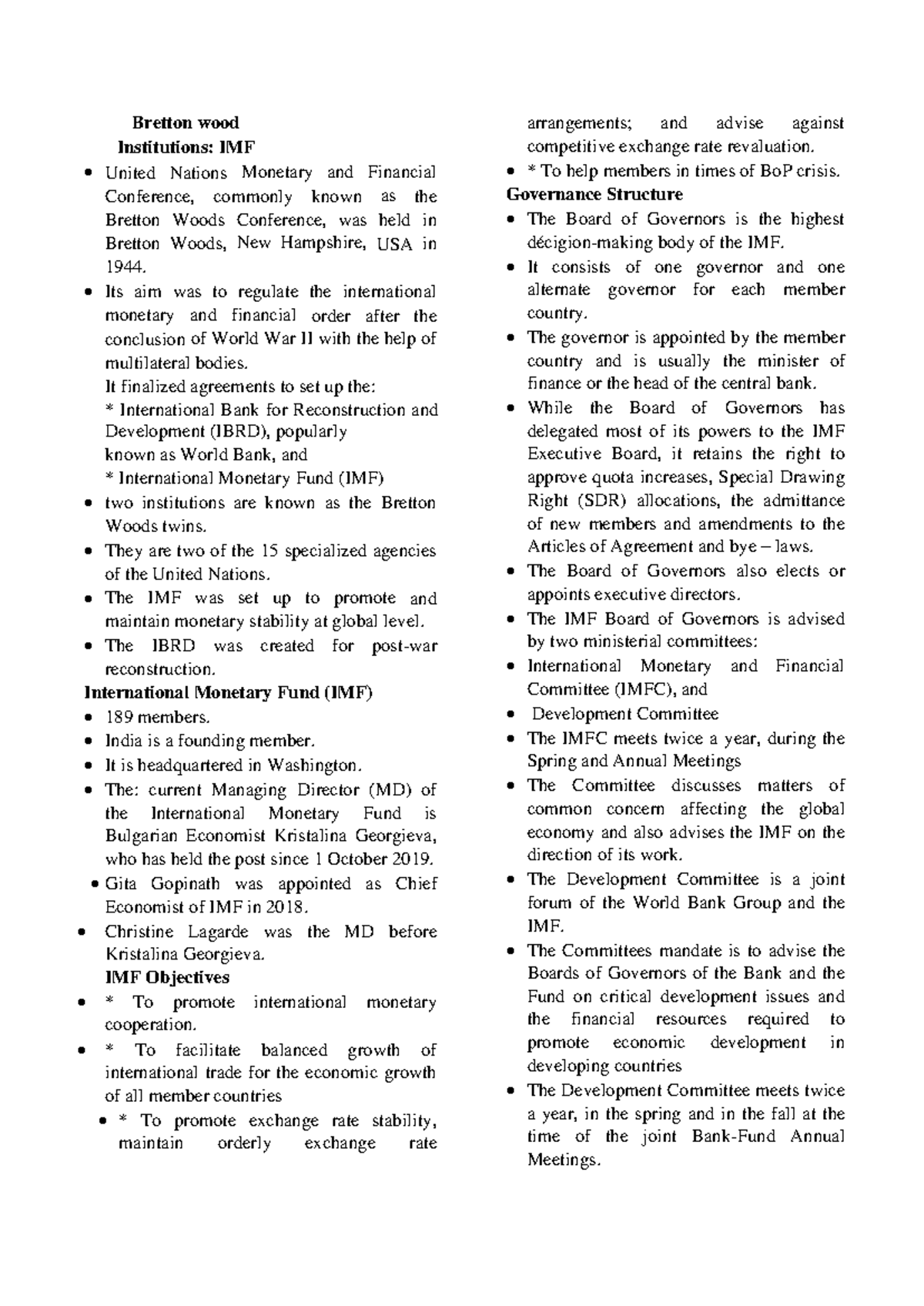 IMF and economic planning - Bretton wood Institutions: IMF • United ...
