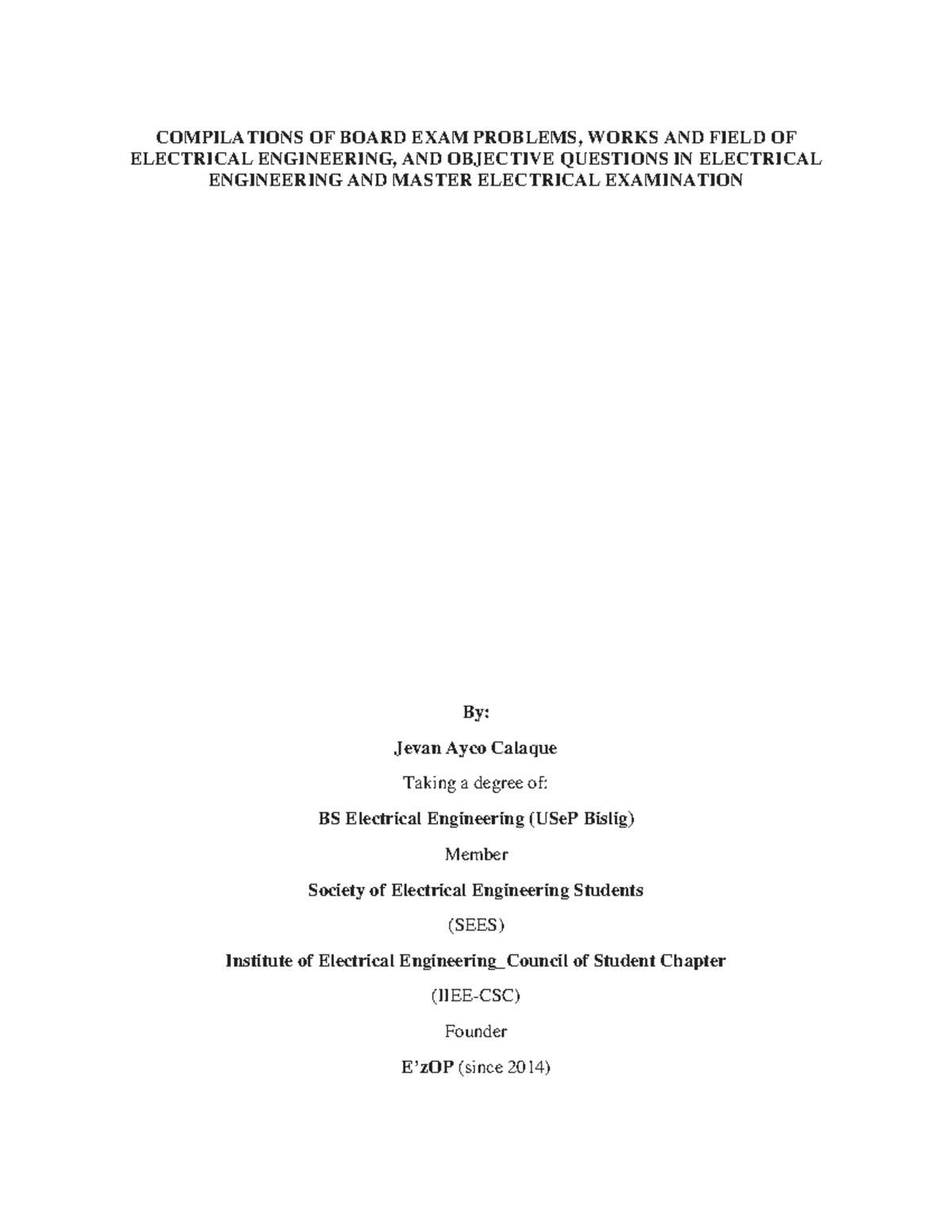 Pdfcoffee - Ee board exam sample - COMPILATIONS OF BOARD EXAM PROBLEMS ...