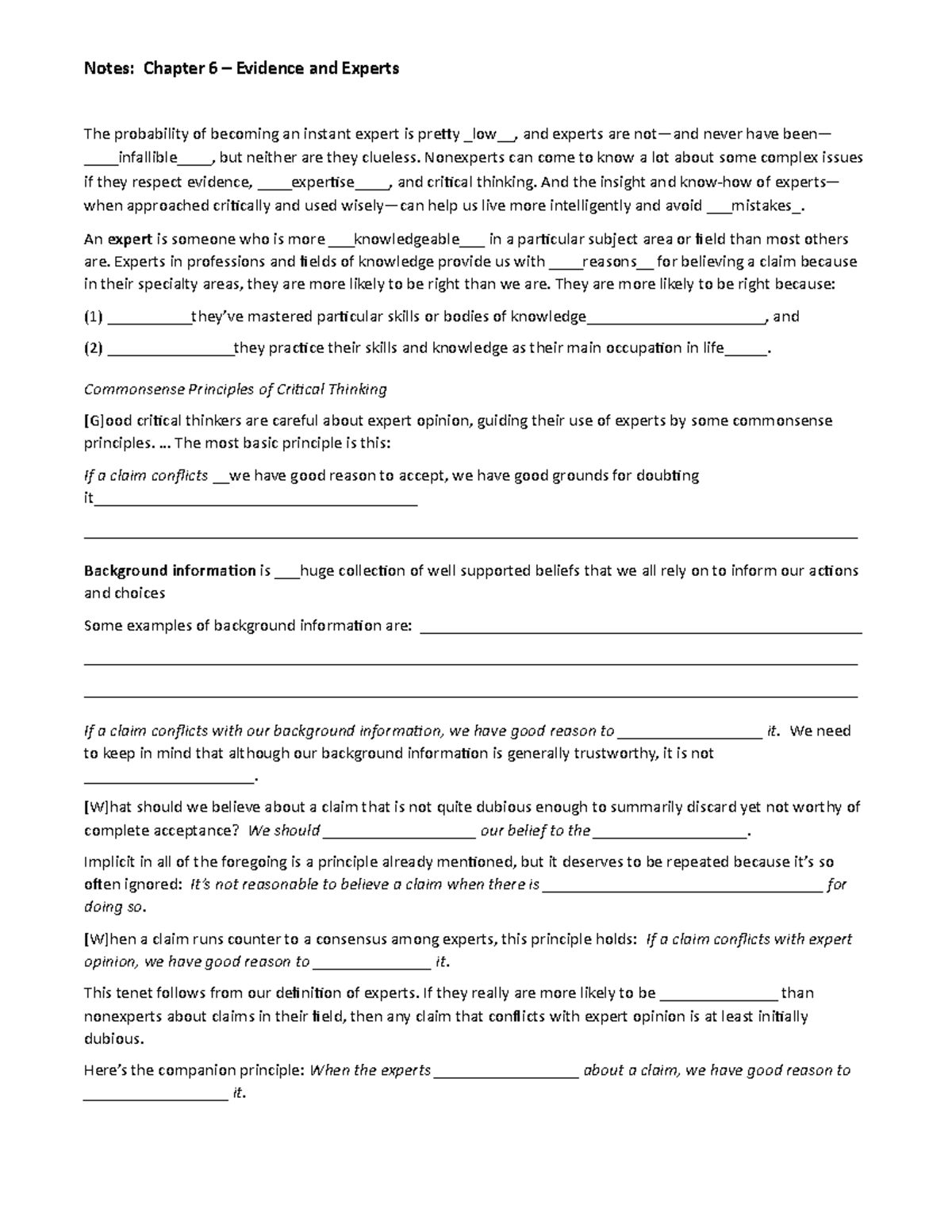 Chapter 6 Guided Reading Notes 1 - Notes: Chapter 6 – Evidence and ...