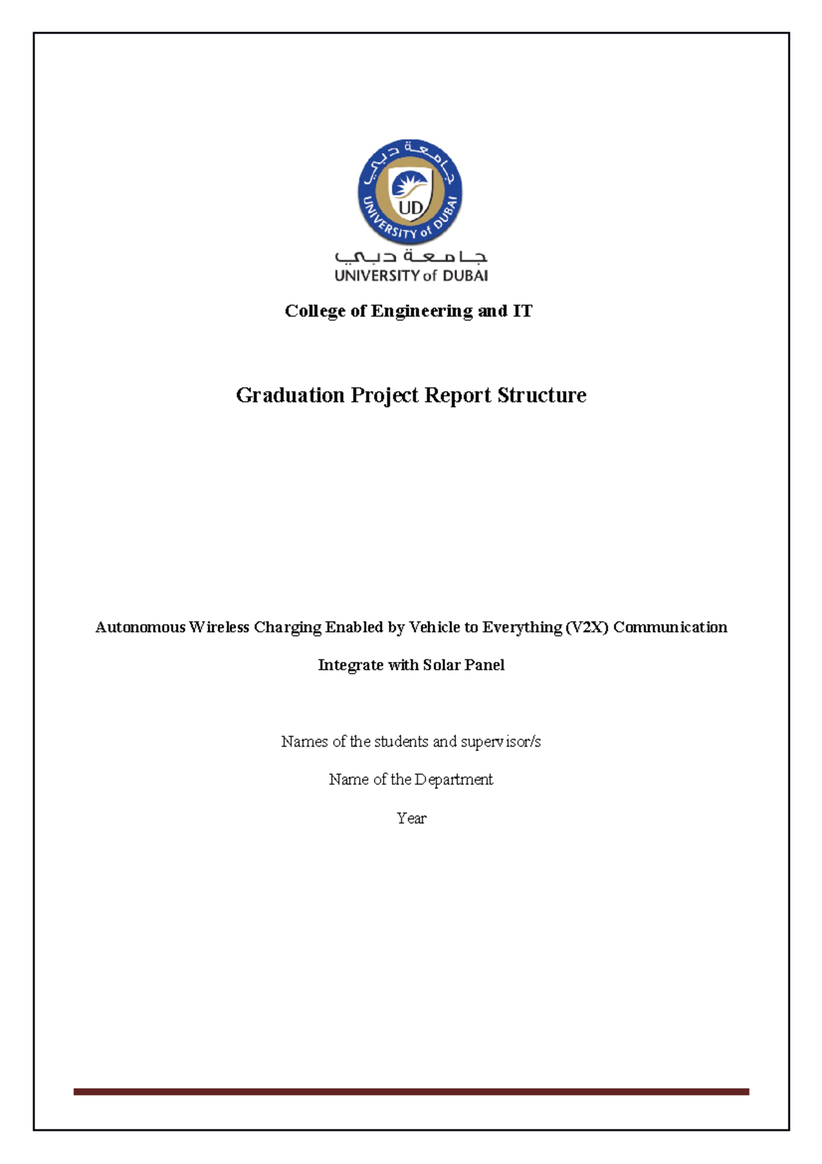 V2x - Study - College of Engineering and IT Graduation Project Report ...