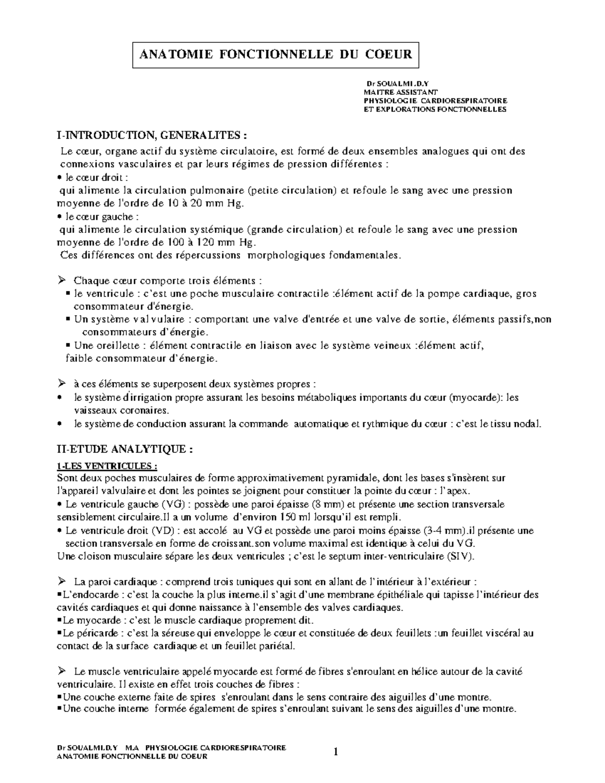 C1 anatomie fonctionnelle du coeur - Dr SOUALMI.D M PHYSIOLOGIE ...