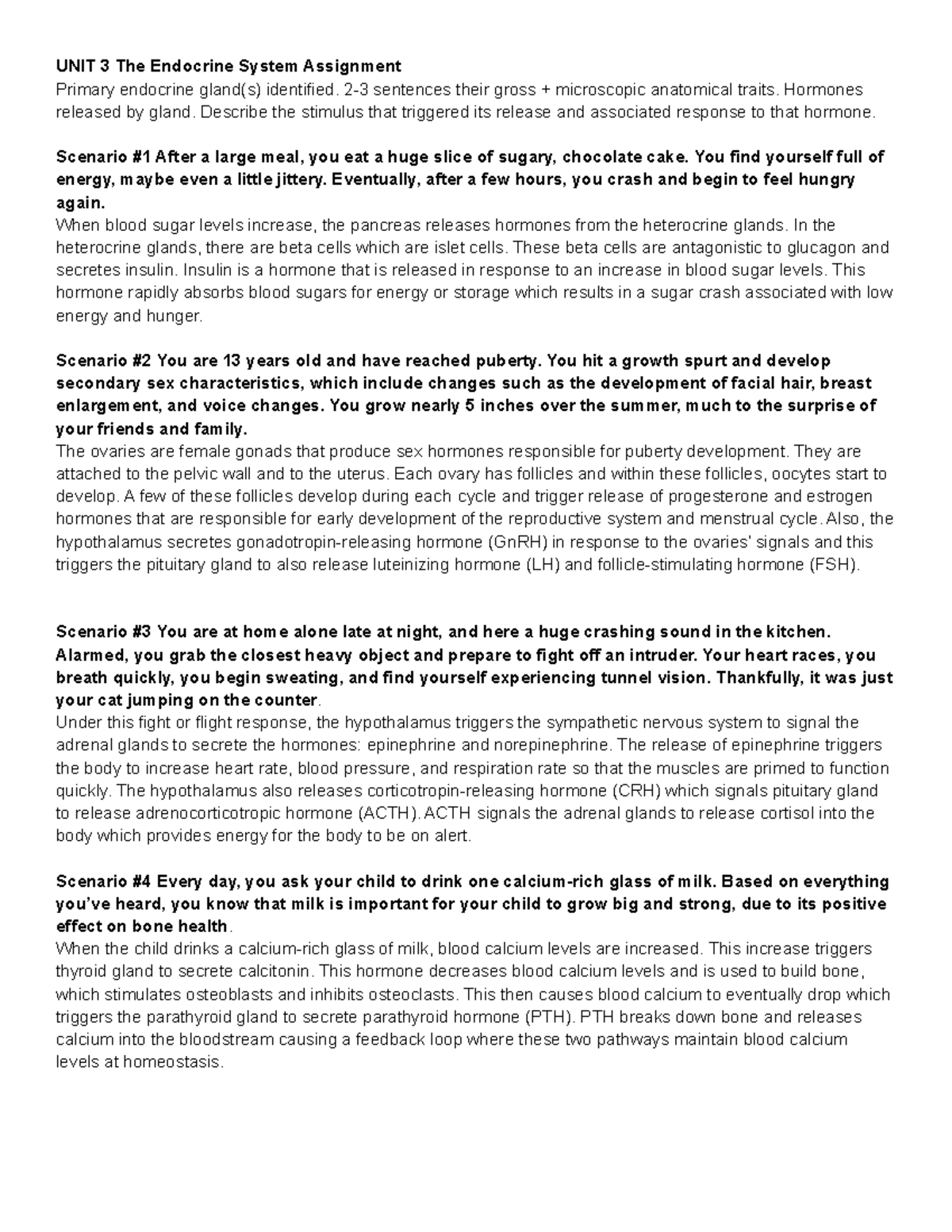 UNIT 3 Endocrine System Assignment - UNIT 3 The Endocrine System Assignment Primary endocrine ...