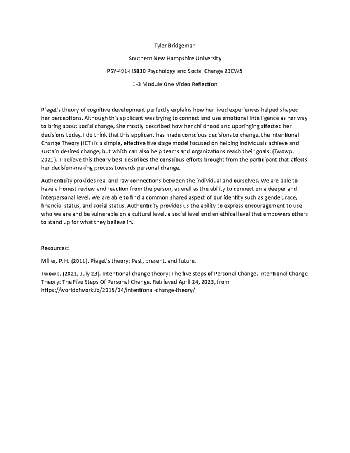 1-3 Module One Video Reflection - Tyler Bridgeman Southern New ...