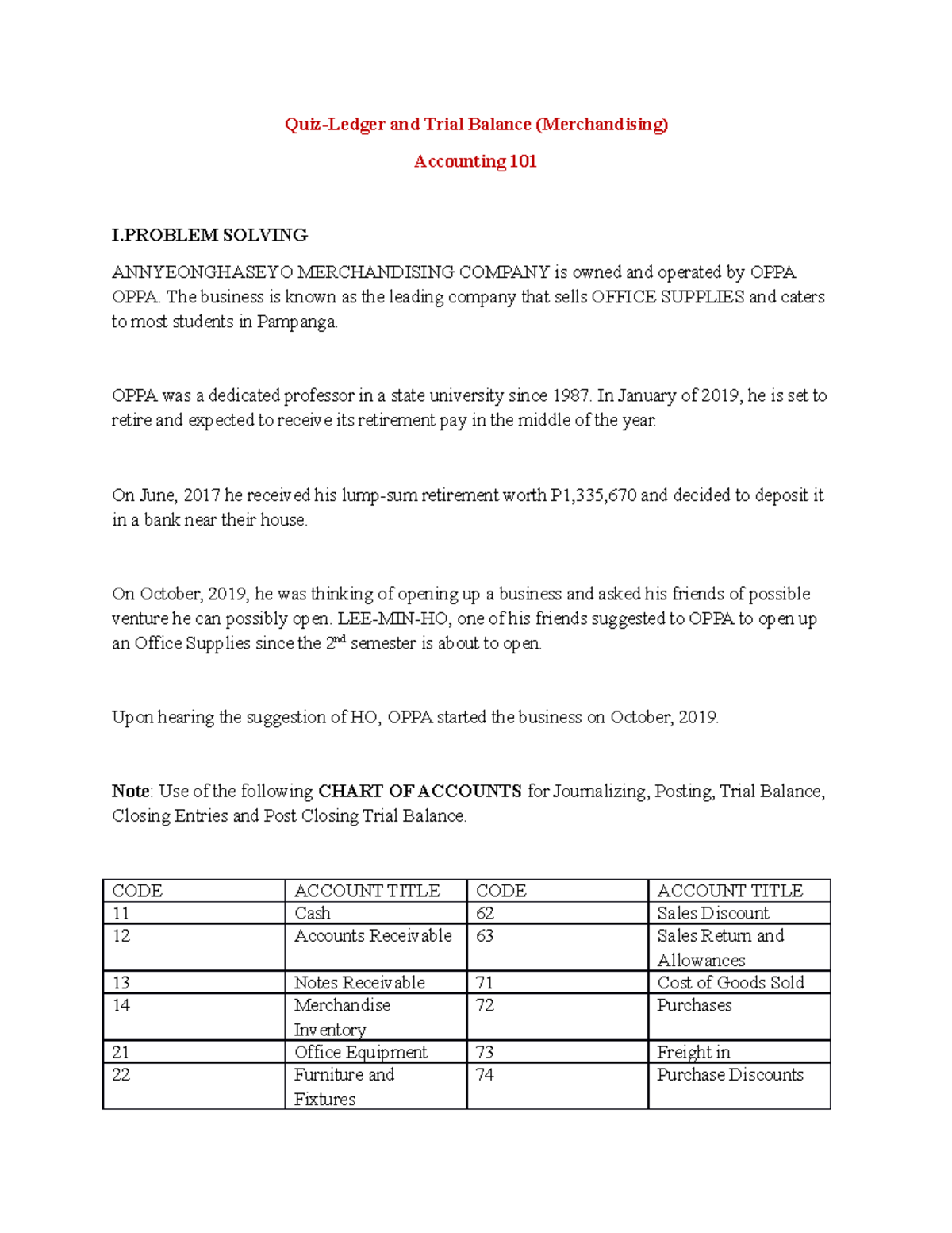 Quiz-Ledger and Trial Balance (Merchandising) - Quiz-Ledger and Trial ...