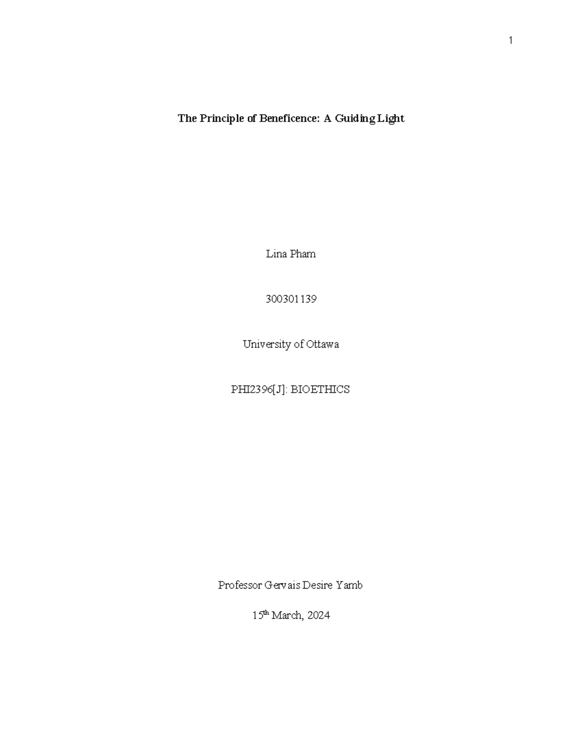 PHI2396 short essay - The Principle of Beneficence: A Guiding Light ...
