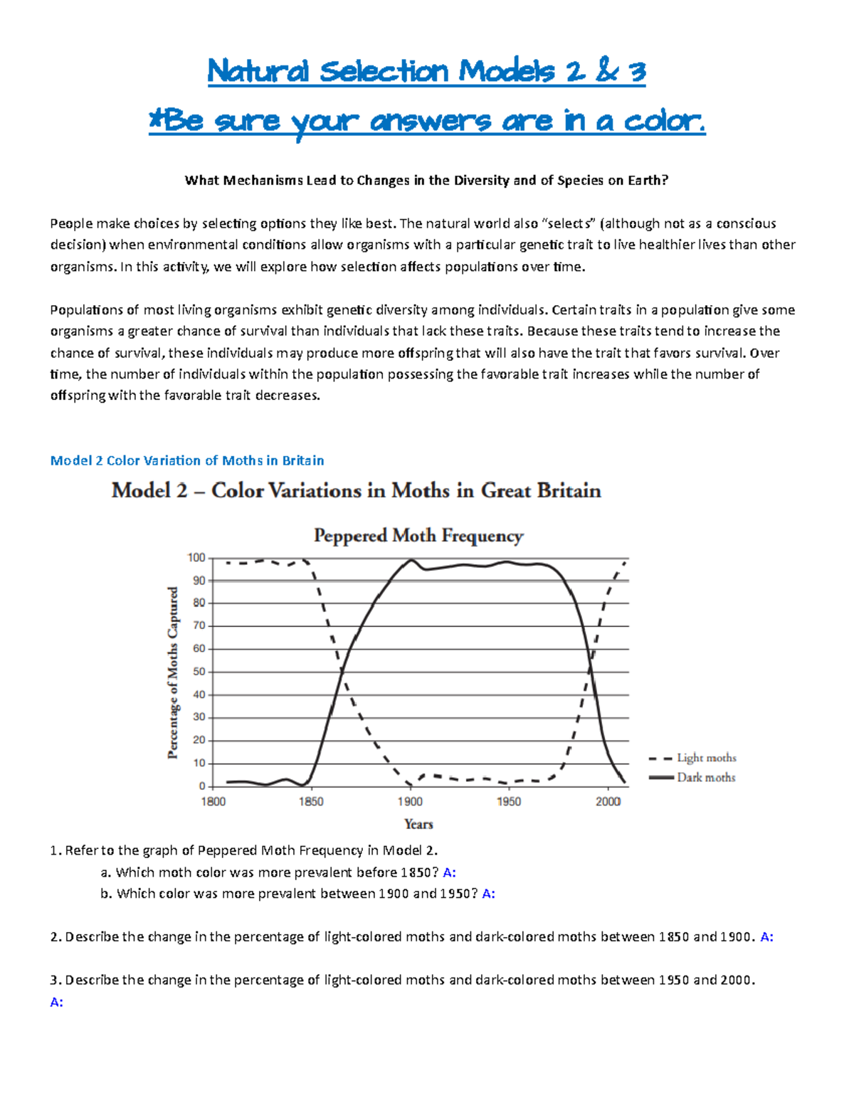 Copy of Natural Selection Models- student - Natural Selection Models 2 ...