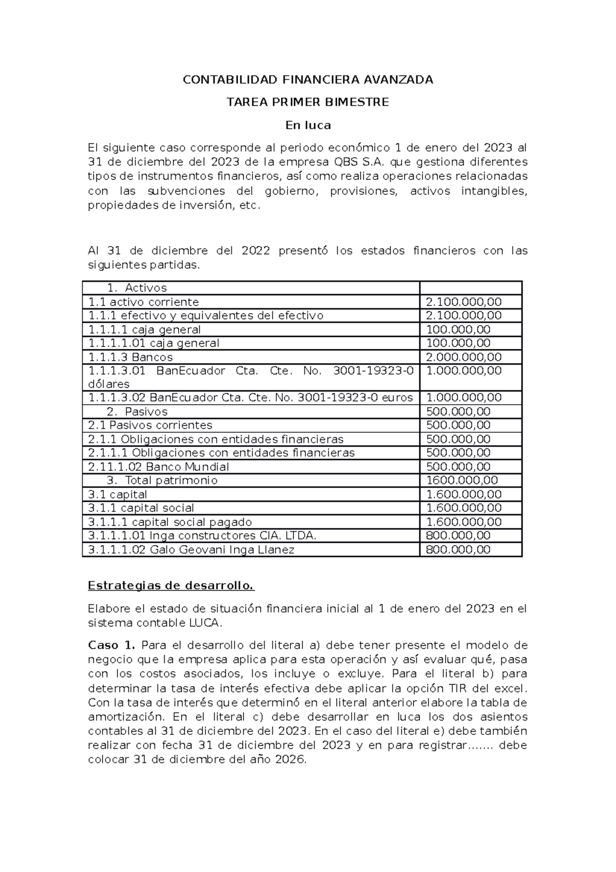 Tarea LUCA primer bimestre - CONTABILIDAD FINANCIERA AVANZADA TAREA PRIMER BIMESTRE En luca El ...