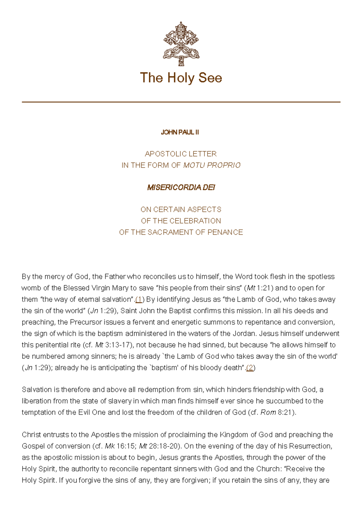 Reconciliatoetpaenitentia - The Holy See JOHN PAUL II APOSTOLIC LETTER ...