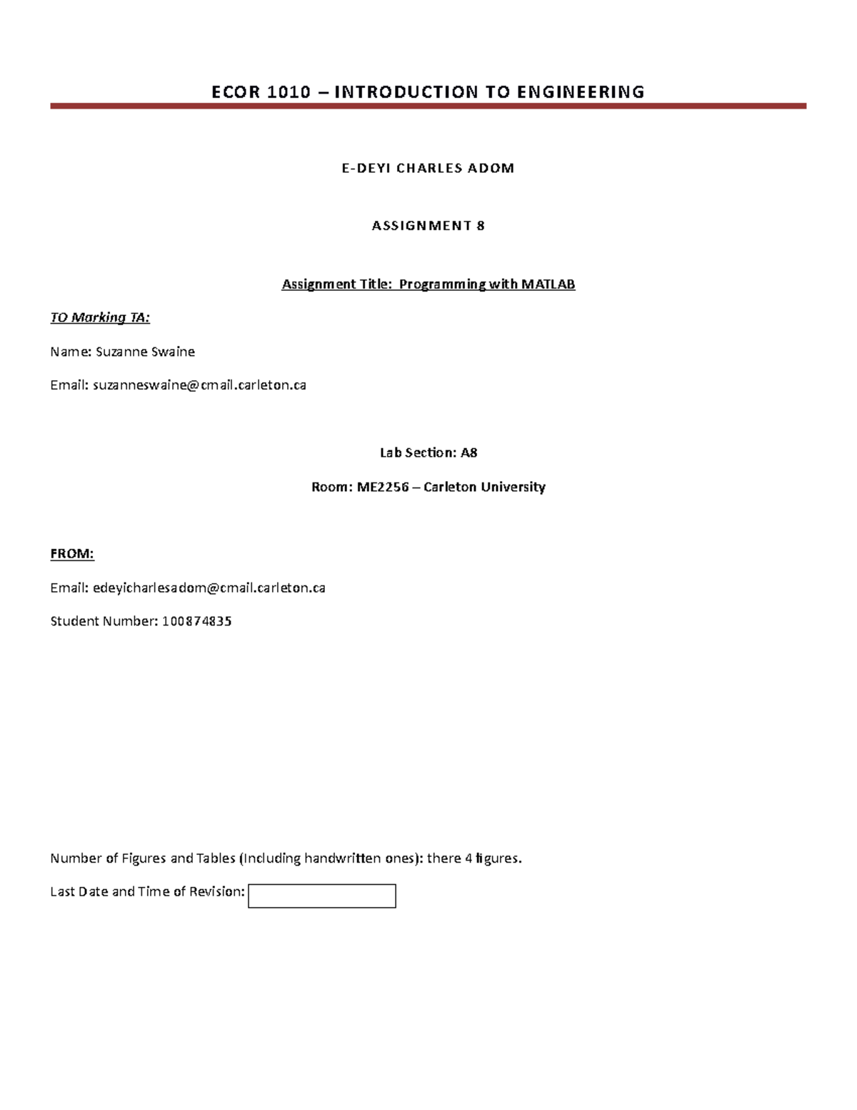 Seminar Assignments Questions Assignment 8 Programming With Matlab Ecor 1010