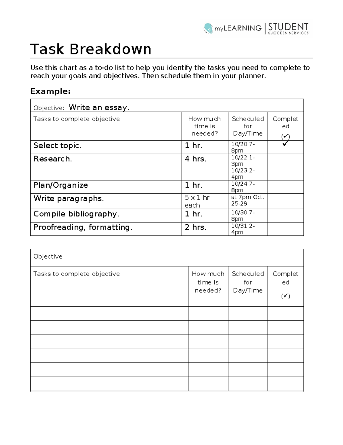 Task-Breakdown-Worksheet - Task Breakdown Use this chart as a to-do ...