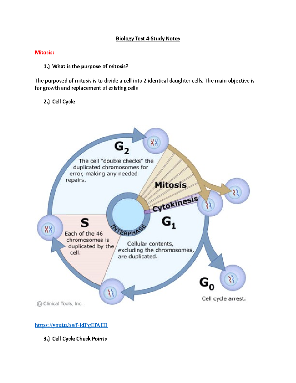 Test #4 Study Notes - Biology Test 4-Study Notes Mitosis: 1.) What is ...
