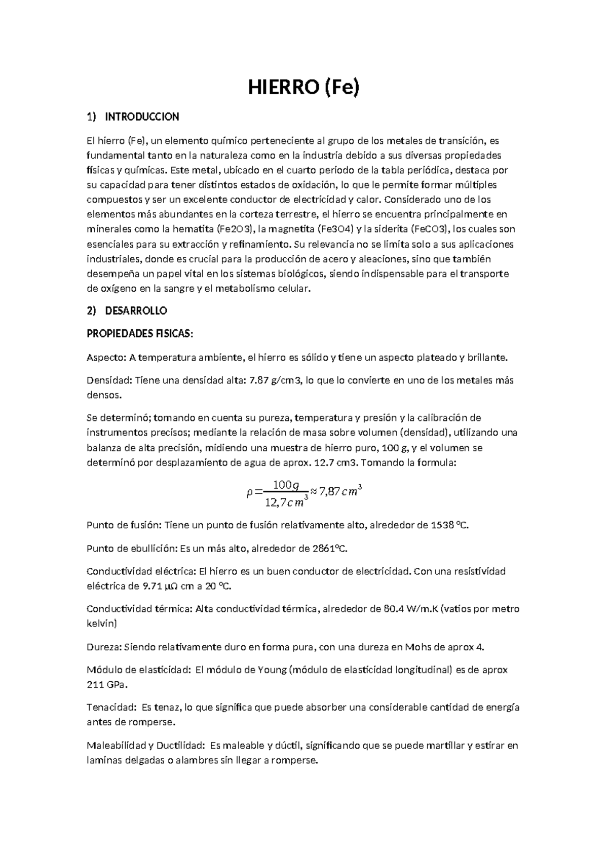 Hierro 2 - atomo - HIERRO (Fe) 1) INTRODUCCION El hierro (Fe), un ...