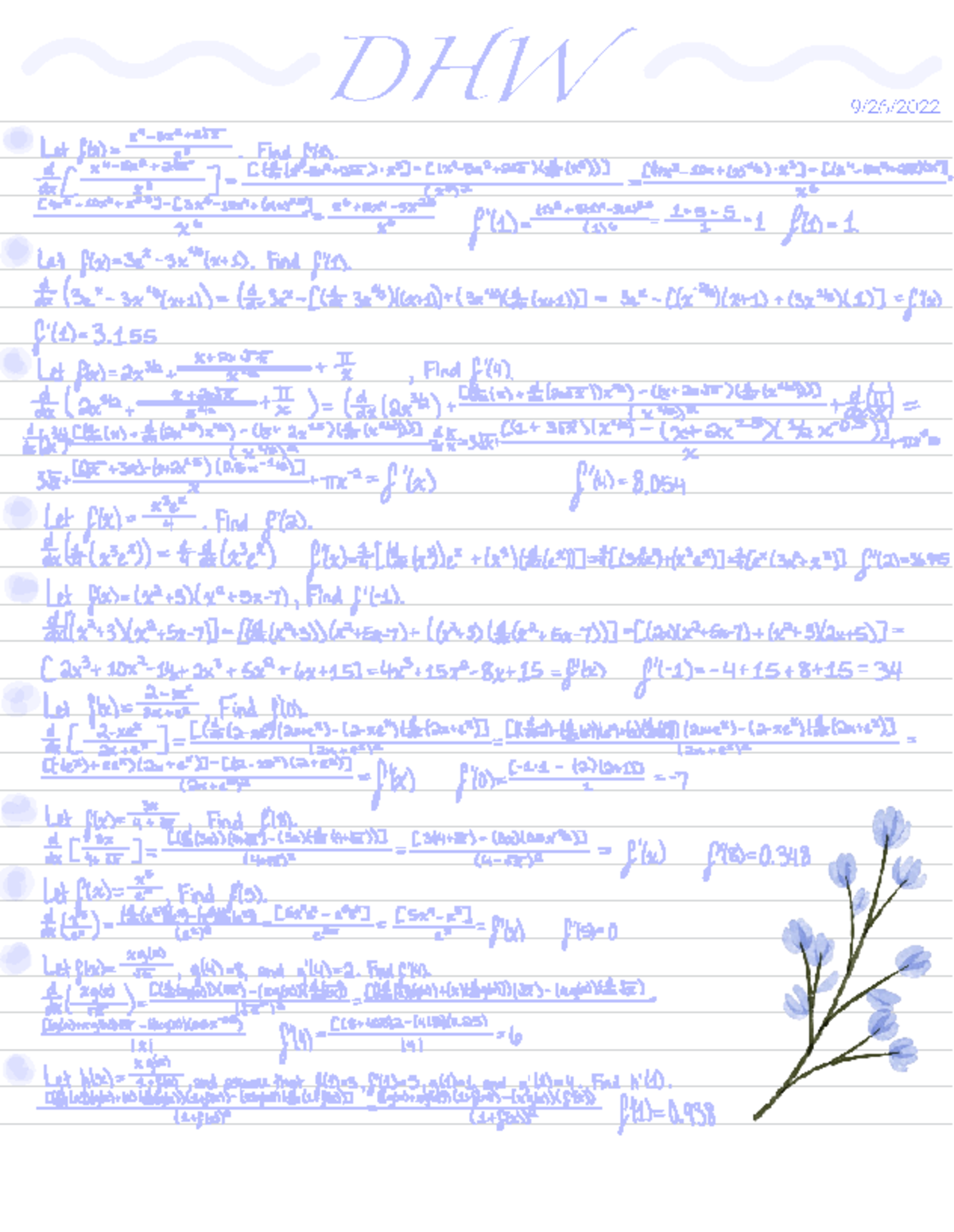 9 26 2022 - Dr. Hui Ding - DHW 9/26/2022 Let f(x)= x4-5xa+25x d x4-5x2 ...