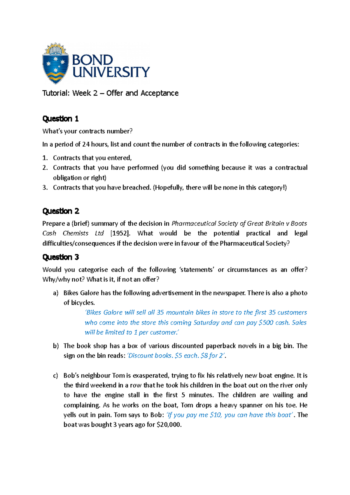 Week 2 - Offer - student - tutorial notes - Tutorial: Week 2 – Offer ...