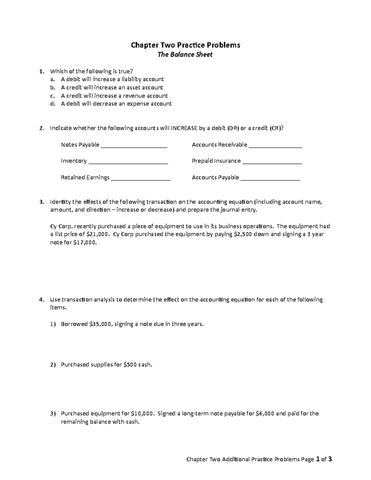 Chapter Two Additional Practice Problems - Updated - Chapter Two ...