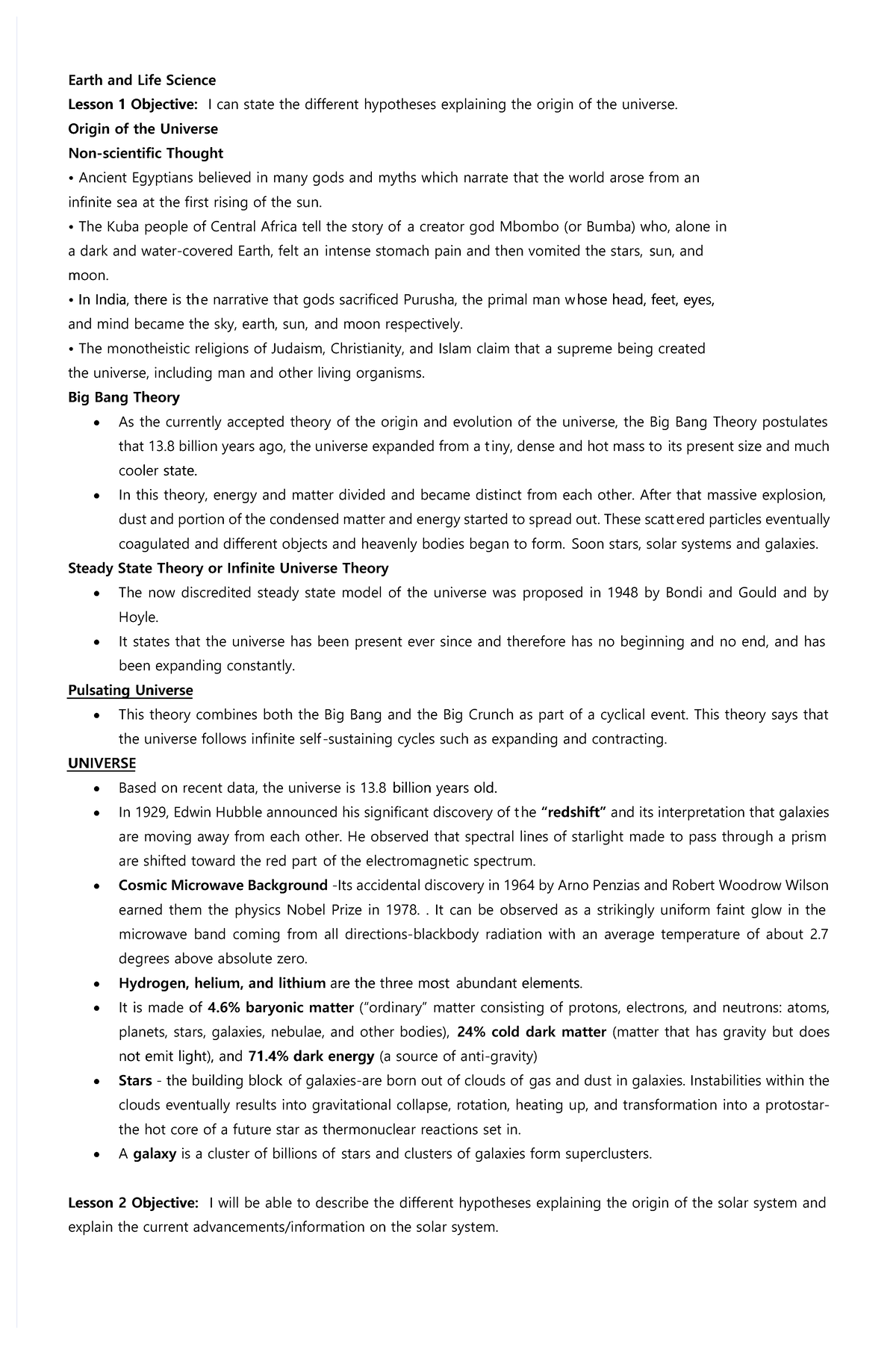 Qdoc - earth sci notes - Earth and Life ScienceEarth and Life Science ...