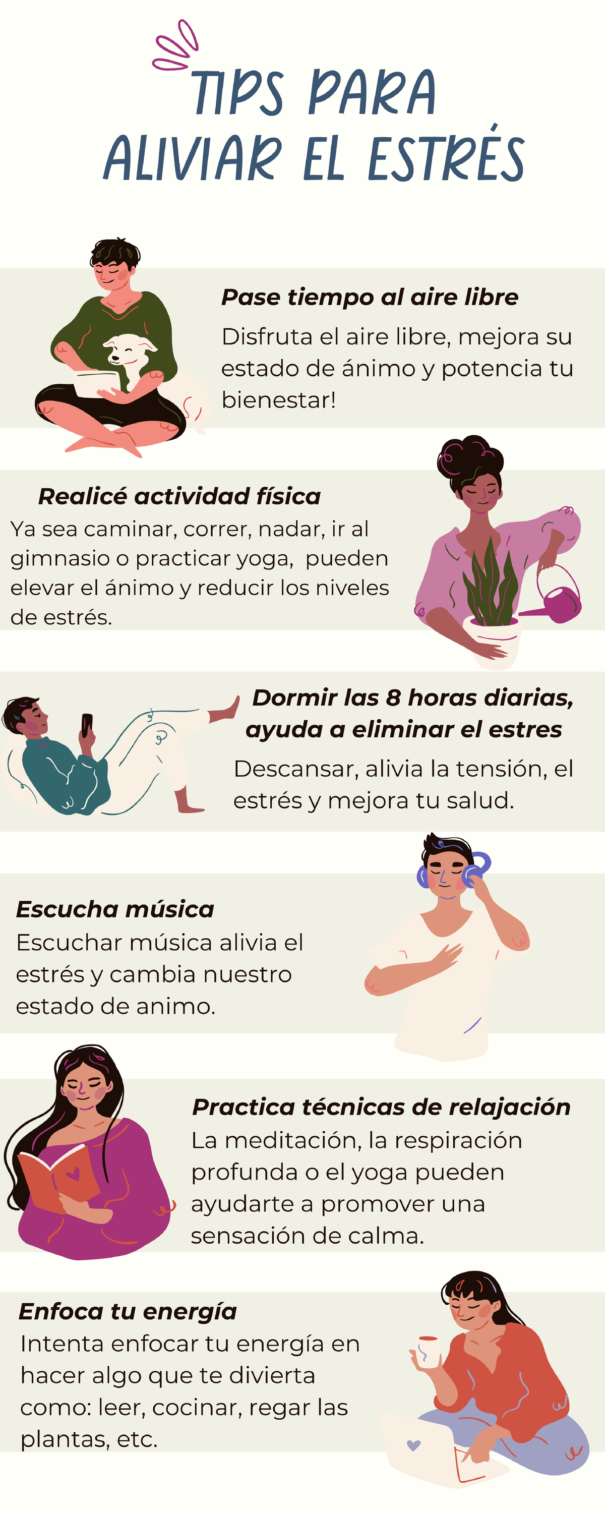 Infografía Ideas para aliviar el Estrés ilustrado - Fundamentos de ...