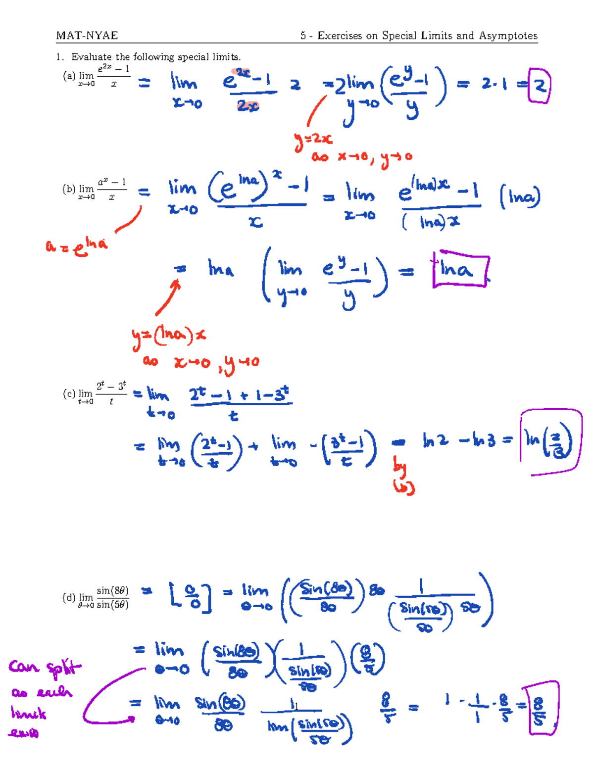 NYAE Lab5 Special Limits And Asymptotes Solutions - MAT-NYAE 5 ...