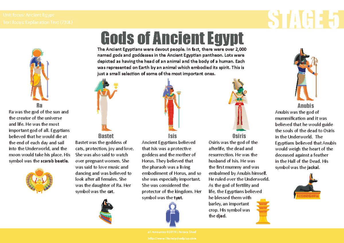 Gods of Egypt comprehension - STAGE 5 Unit focus: Ancient Egypt Text ...
