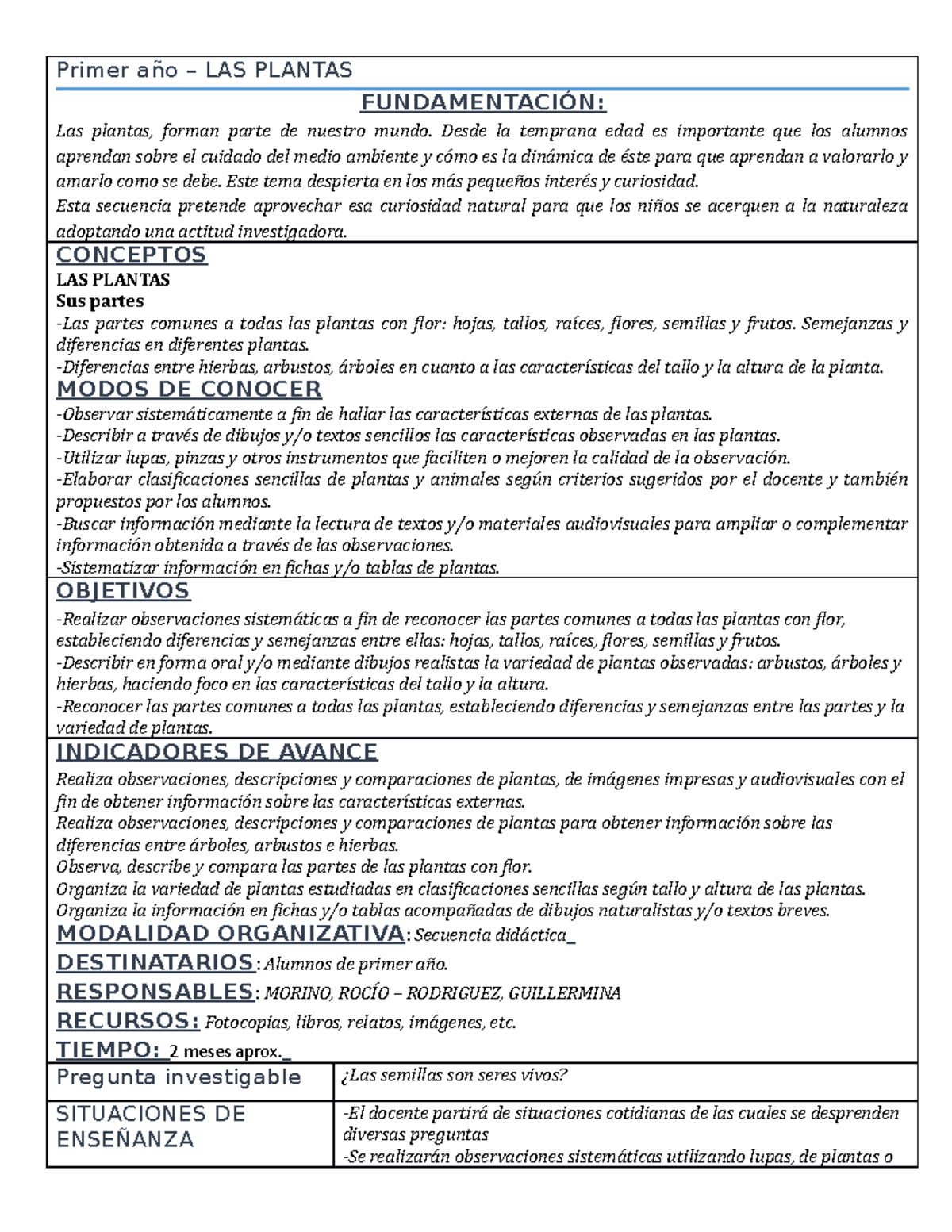 LAS Plantas Primero - CORRESPONDE A UNA SECUENCIA DE CIENCIAS NATURALES ...