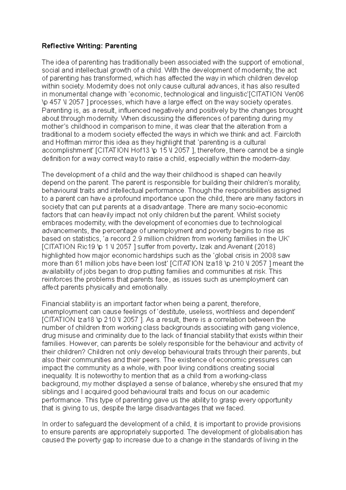 Reflective Piece: Parenting - Reflective Writing: Parenting The idea of ...