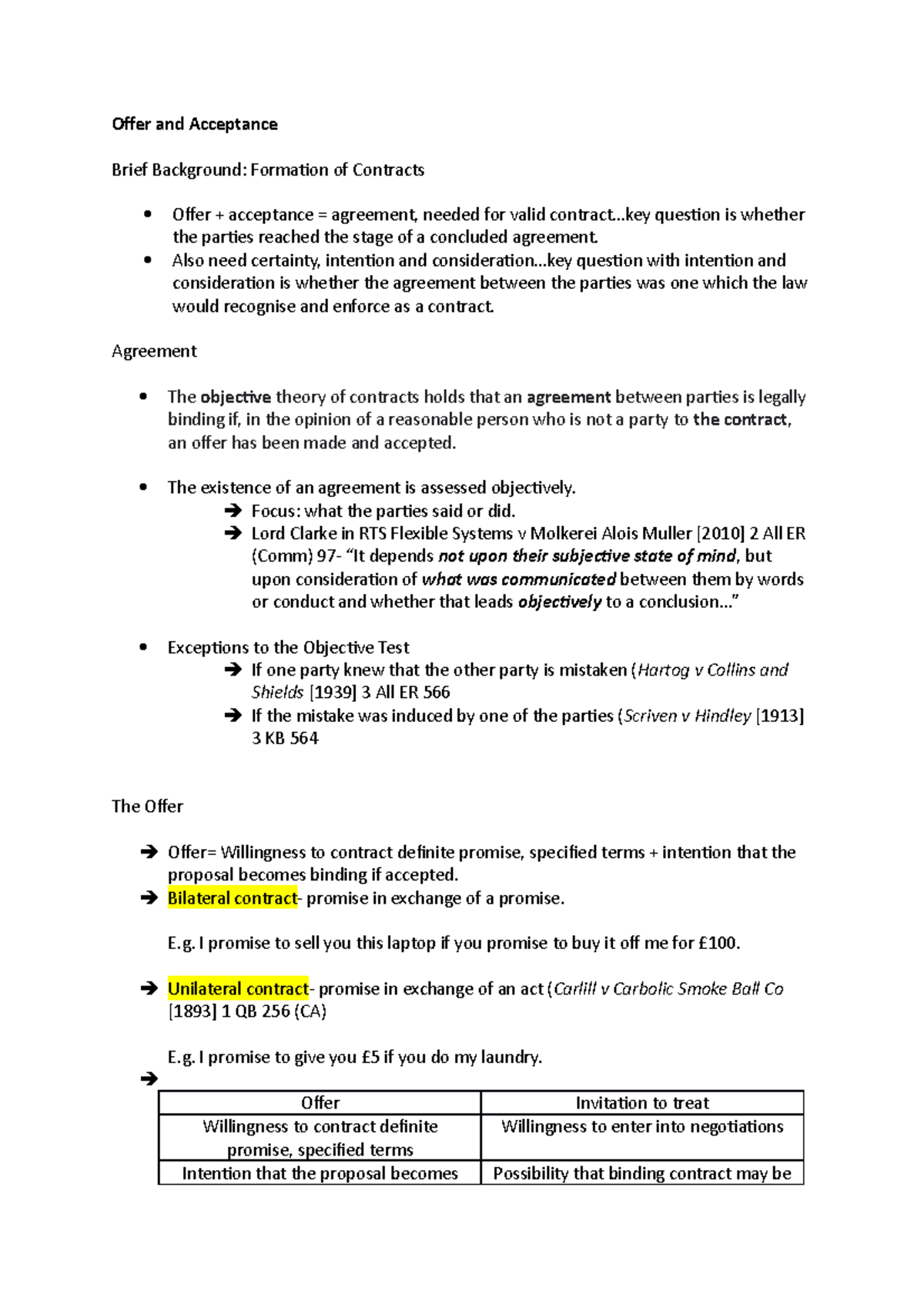 Offer and Acceptance - Offer and Acceptance Brief Background: Formation ...