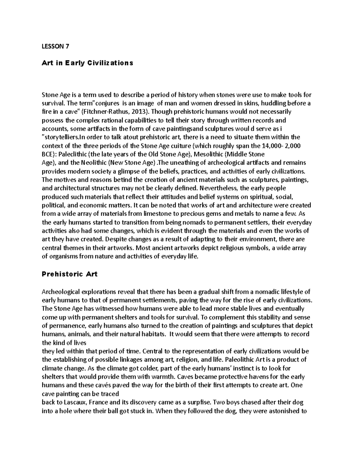 Art in Early civilizations - LESSON 7 Art in Early Civilizations Stone ...