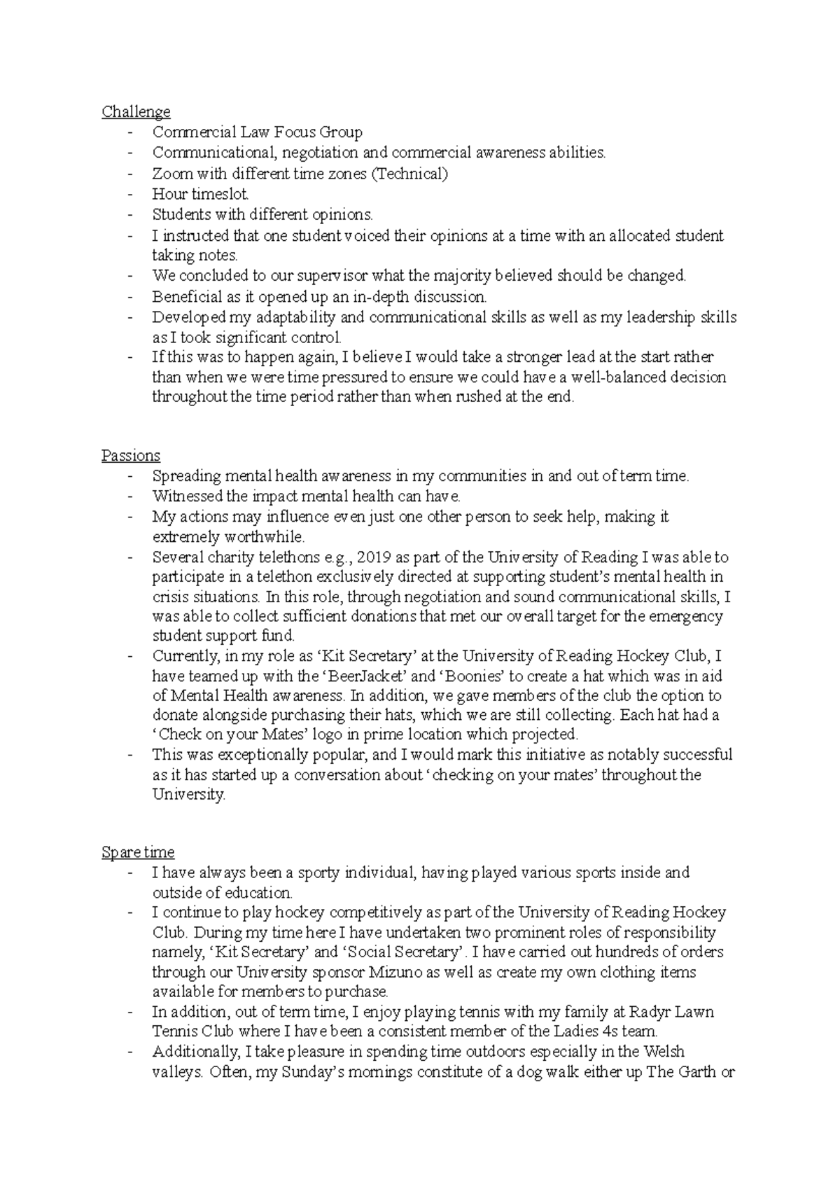 Interview pointers - Challenge - Commercial Law Focus Group ...